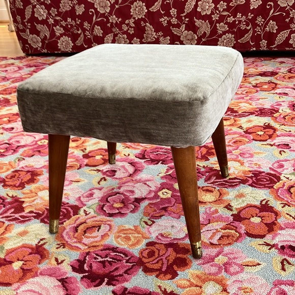 Accents | Vintage Mcm Ottomanfootstool With Tapered Legs With Brass ...